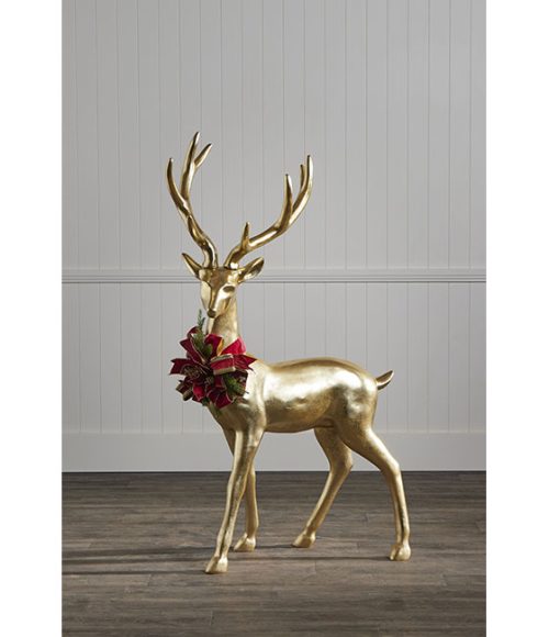 Buy 95cm Standing Gold Reindeer with Flower Necklace Online in ...