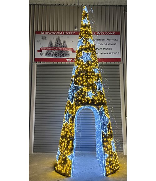 Buy Pre-Lit Walk-Through Tinsel Christmas Tree with Silver Stars - Gold ...